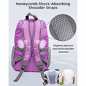 MULISOFT 30L Foldable Hiking Backpack, Lightweight Camping Backpack for Outdoor, Travel, Water-Resistant day backpack for Men & Women, Multifunctional Daypack with 8 Compartments, Purple