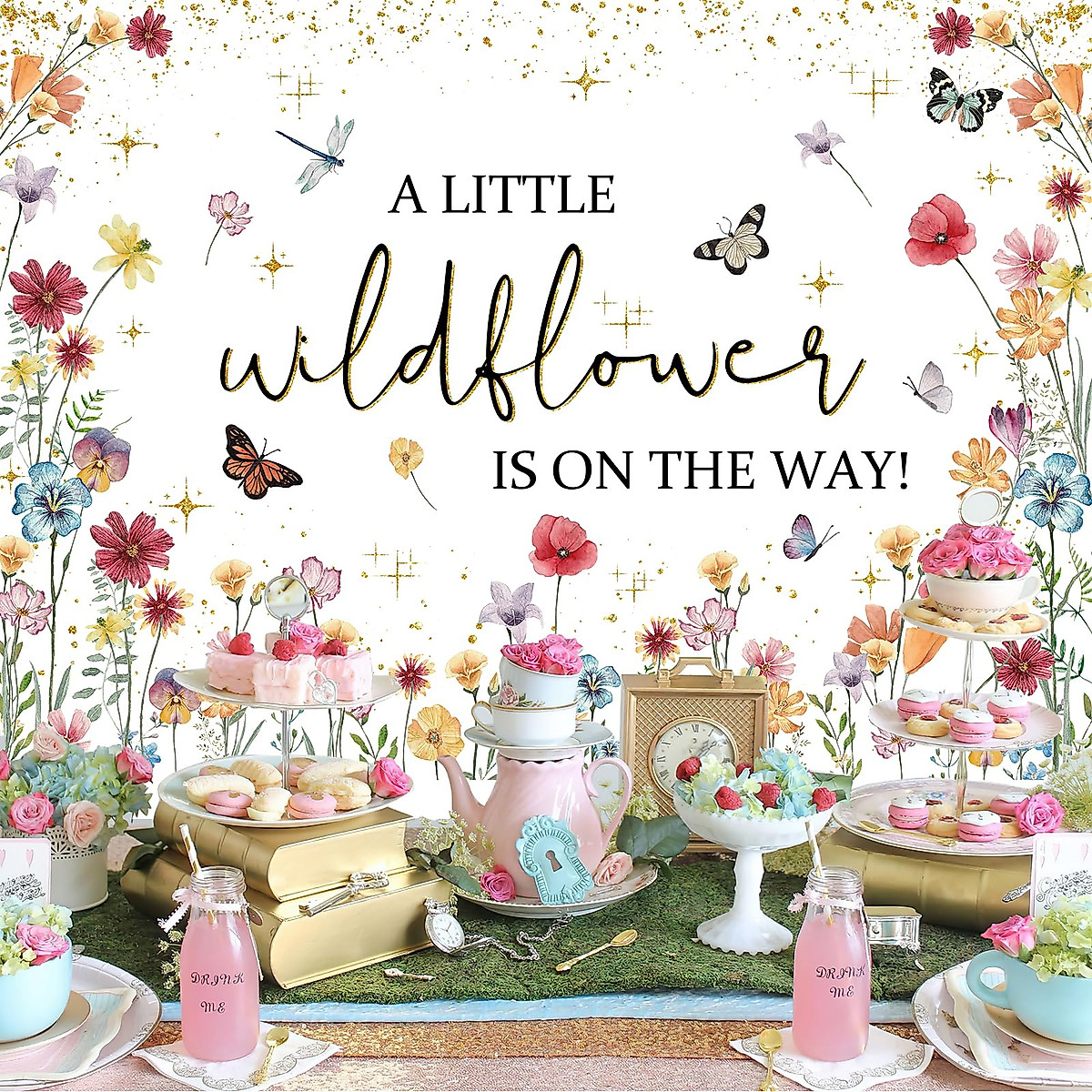 Avezano Wildflower Baby Shower Decorations A Little Wildflower is On The Way Baby Shower Backdrop She is a Wildflower Theme Baby Girls' Baby Shower Photoshoot Background Banner (7x5ft(84x60in))