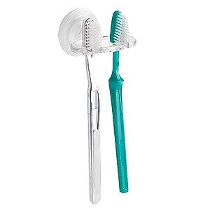 iDesign BPA-Free Plastic Bathroom Suction Toothbrush Holder - 2.75" x 2.25" x 2", Clear