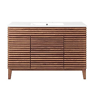 Modway Render Vanity Floor, Single Sink, Walnut White