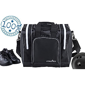 Athletico Bowling Bag for Single Ball - Single Ball Tote Bag With Padded Ball Holder - Fits a Single Pair of Bowling Shoes Up to Mens Size 14 (Black)