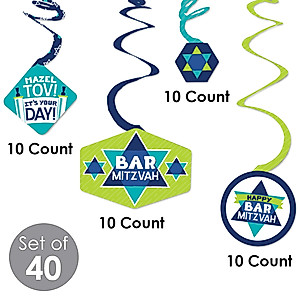 Big Dot of Happiness Blue Bar Mitzvah - Boy Party Hanging Decor - Party Decoration Swirls - Set of 40