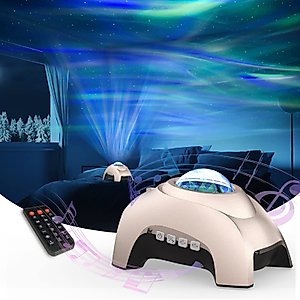 Northern Lights Aurora Projector, AIRIVO Galaxy Projector Music Speaker with White Noise, Star Projector Night Light for Kids Adults, Star Light Projector for Home Decor Bedroom/Ceiling/Party (Gold)