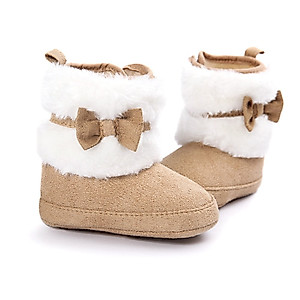 ESTAMICO Baby Girl Plush Winter Snow Bowknot Boots Khaki 3-6 Months