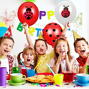 48 Pieces Ladybug Balloons 12 Inch Latex Balloons Black White Polka Dots Balloons Party Supplies for Ladybug Birthday Party Boys Girls Jungle Theme Birthday Decorations