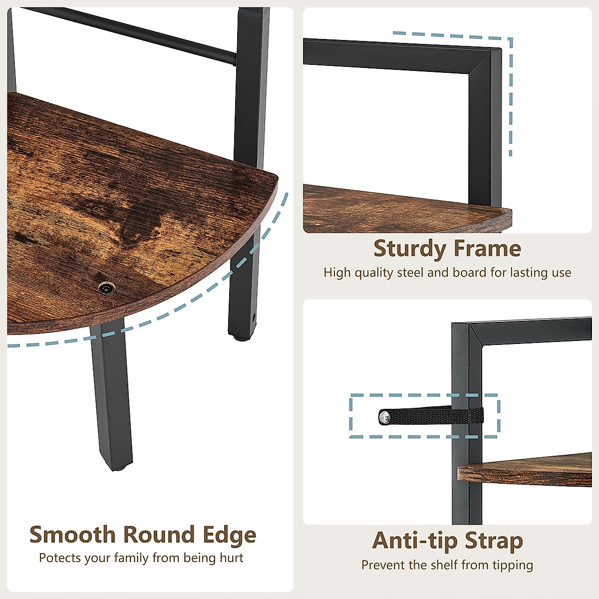 Tajsoon Narrow Corner Shelf Stand 5 Tier 66.5" Industrial Corner Ladder Shelves with Metal Frame, Multipurpose Tall Corner Bookshelf Bedroom, Living Room, Office, Kitchen, Rustic Brown