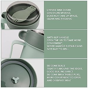 LNQ LUNIQI Microwaveable Breakfast Cup with Lid and Spoon,500ml Portable Soup Mug with Handles for School Office Outdoor Travel （Green）