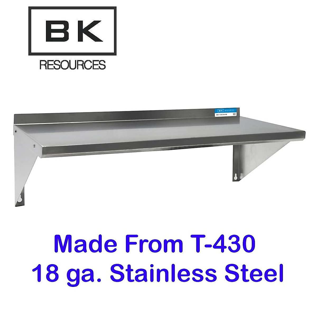 BK Resources Stainless Steel Wall Shelf, 16"x 32", 18 Gauge T-430 Steel, NSF Commercial Kitchen Food Service Use, 1.5" Backsplash, Angle Supports, BKWSE-1632