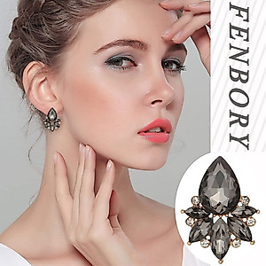 FENBORY Vintage Style Black Grey Rhinestone Earrings, Crystal Cluster Drop Earrings, Eco-friendly Alloy Plated Gold, Hypoallergenic