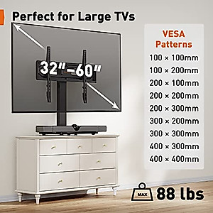 Perlegear Universal Swivel TV Stand for 32–60 Inch LCD/LED/OLED TVs up to 88 lbs, Tabletop TV Mount Stand with Tempered Glass Base, Height Adjustable TV Base with Tilt, Max VESA 400x400mm