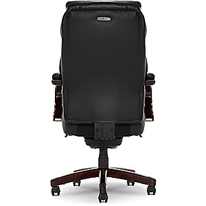 La-Z-Boy Hyland Executive Office Chair with AIR Technology, Adjustable High Back Ergonomic Lumbar Support, Bonded Leather, Mahogany Wood Finish/Black