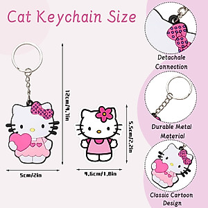 Uhael 74PCS Cute Cat Kitty Party Favors Keychains Stickers Anime Cartoon Lovely Cat Themed Birthday Party Supplies Bulk, Pink Bow Kitty Decorations for Girls Christmas Gift Classroom Rewards