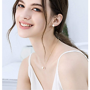 Bridesmaids Gifts Single Pearl Necklace Silver Stud Earrings Gift Floating Pendant 8-9mm Simple Chain Jewelry Set for Women Maid of Honor Gifts for Her Wedding Classic Fashion Style