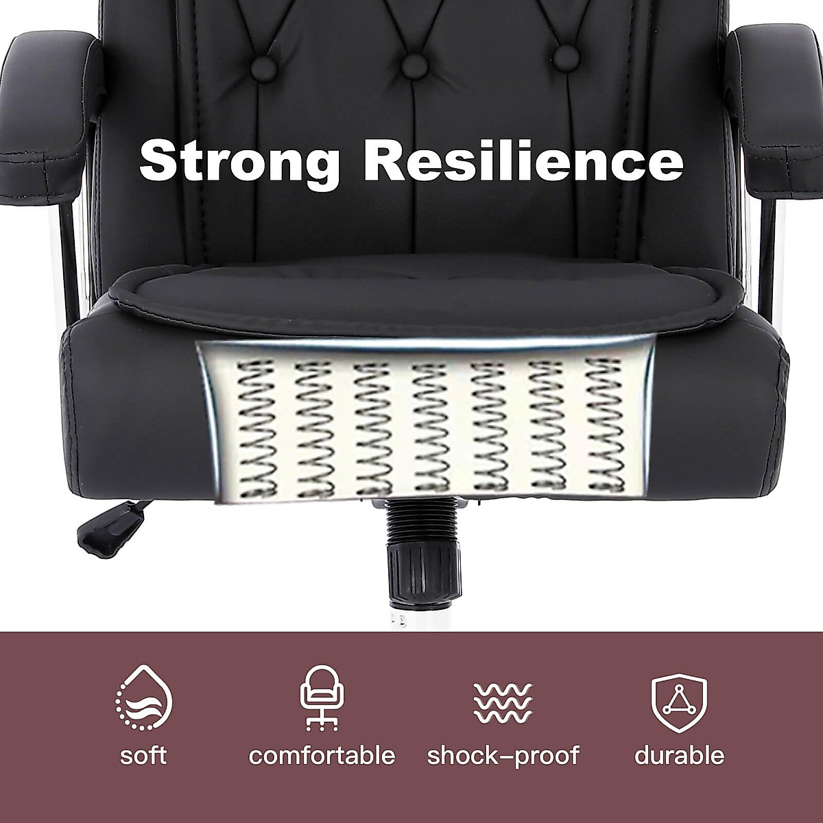 Hoxne Leather Executive Office Chair with Arms and Wheels, High Back Ergonomic Computer Desk ChairAdjustable Height Swivel Office Desk Chair, 350LBS Capacity (Black)