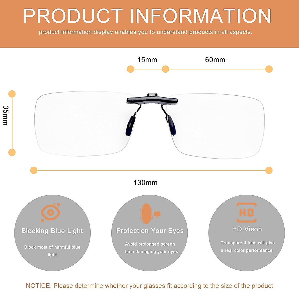 FONHCOO Clip on Blue Light Blocking Glasses Womens Mens Over Prescription Glasses Frameless Lens Anti Eyestrain Headaches UV Filter Computer Gamer Eyeglasses Transparent