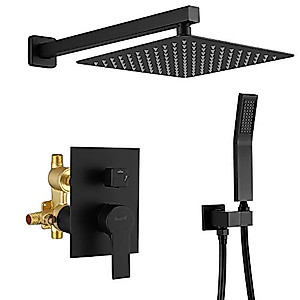 SHAMANDA Luxury Shower Set, Bathroom Single Handle Shower Faucet with Trim Valve Body Hand Shower Complete Kit, Premium Matte Black Rainfall Shower System, L70001-7