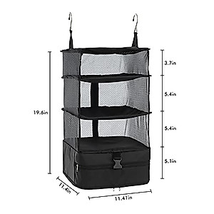 Surblue Hanging Closet Storage Bag Collapsible 3-Shelf Washable Oxford Fabric with 2 Hooks (L 11.41 * 11.41 * 19.68in, Black)