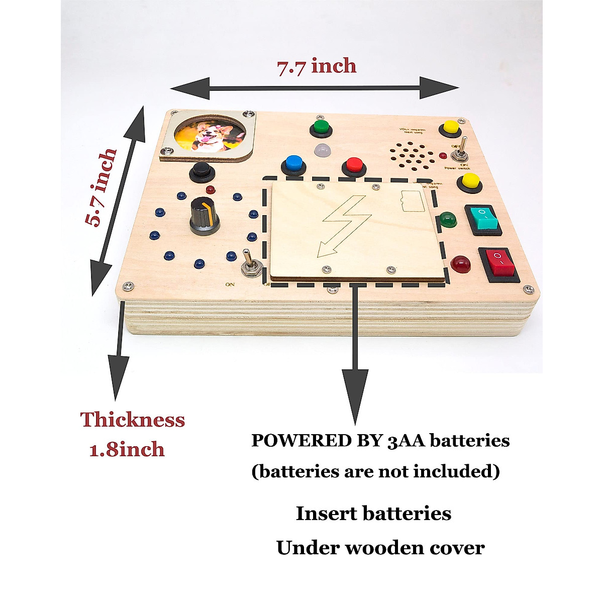 LED Light Montessori Busy Board Button Switch Baby Musical Toys Gift for Kids Baby Electronic Learning Sensory Board Educational Activity Board Wooden Fidget Board Toy