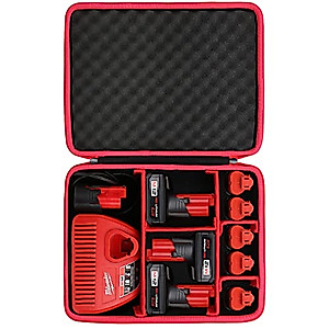 Khanka Hard Battery Storage Box Holder, Carrying Case Replacement for Milwaukee M12 M18 18V Battery and Charger - Holds 12V M18 18V 2.0/3.0/4.0/5.0/6.0/6.5/8/9.0/12.0-Ah Battery, Charger (Case Only)