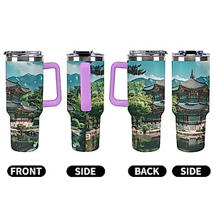 Korean Architecture Palace of Koreas Insulated Tumbler with Lid And Straw Stainless Steel Travel Coffee Mug 40oz Violet-style