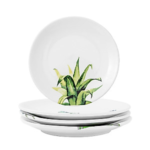 YUYHQCBT 8 Inch Set of 4 Assorted Designs, Porcelain Plates With Plants Patterns,Ceramic Dinnerware Plates, Dishware With Black Rim for Sandwiches Salad Pasta, Microwave Oven Dishwasher Safe