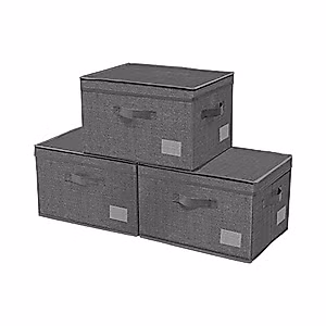 DOVAMY Large Storage Bins with Lids, Foldable Decorative Storage Boxes, Shelf Organizer for Closet, Storage Baskets, 15.7”L x 11.8”W x 9.8”H, Dark Gray BDR0301