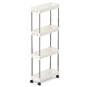 Lifewit Slim Storage Cart, Laundry Room Organization, Wide 6.3'', 4 Tier Shelf Organizer Rack Unit with Wheels for Bathroom Kitchen Small Dorm Narrow Space, White