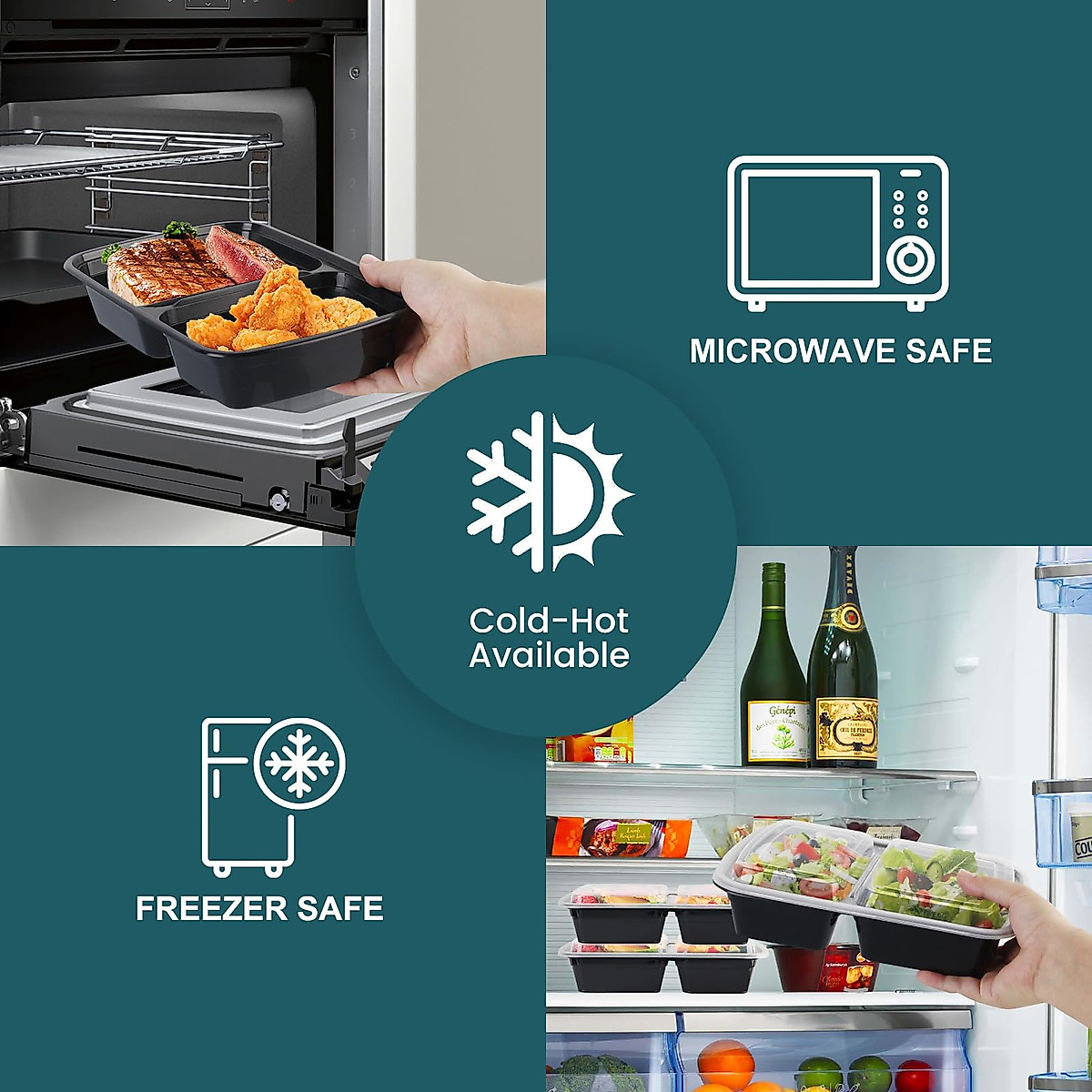 Meal Prep Containers 2 Compartment- 50Pack 30OZ Food Prep Containers With Lids, Disposable To Go Food Containers, Take Out, Stackable, Leakproof & Food Safe, Microwave, Freezer, Dishwasher Safe