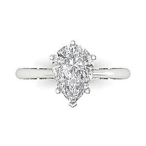 Clara Pucci 2.50 ct Pear Cut Solitaire Moissanite Engagement Wedding Bridal Promise Anniversary Ring 18K White Gold Size 4.75