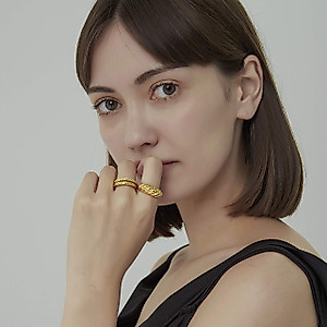 Shapes Studio 18K Gold Plated Gold Dome Croissant Band Ring, Stackable Ring, Signet Ring, Women Jewelry Minimalist Chic Style (Big, 10)