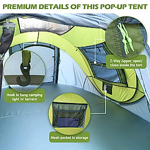 Pop Up Tent, HIKERBRO 4 Person Instant Tent with Skylight, Waterproof Instant Pop Up Tent with Rainfly, Easy Setup Camping Tents, 2 Doors & Windows, 4 Men Automatic Family Tent for Hiking, Traveling