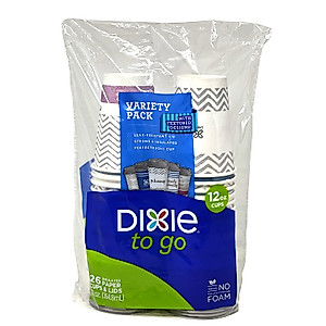 DuraCasa Straws and Dixie To Go Perfectouch Paper Cups and Lids Combo Pack of 26 Count, 12 ounce, Hot Beverage Cups & Lids, Assorted Designs, Disposable Paper Coffee Cups & Lids (26 Ct, 12 Ounce)