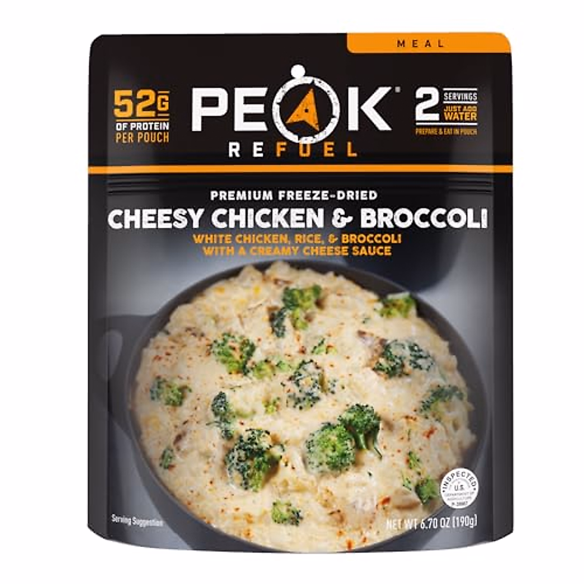 Peak Refuel Cheesy Chicken & Broccoli | Premium Freeze Dried Camping Food | Backpacking & Hiking MRE Meals | Just Add Water | 100% Real Meat | 52g of Protein | 2 Serving Pouch