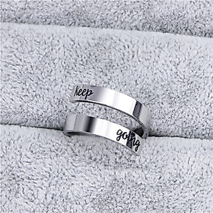 Yifnny Engraved Open Ring, Stainless Steel Adjustable Wrap Ring Inspirational Ring Engraved Keep Going Personality Encouragement Gifts Ring for Women Men (Keep Going-Silver)
