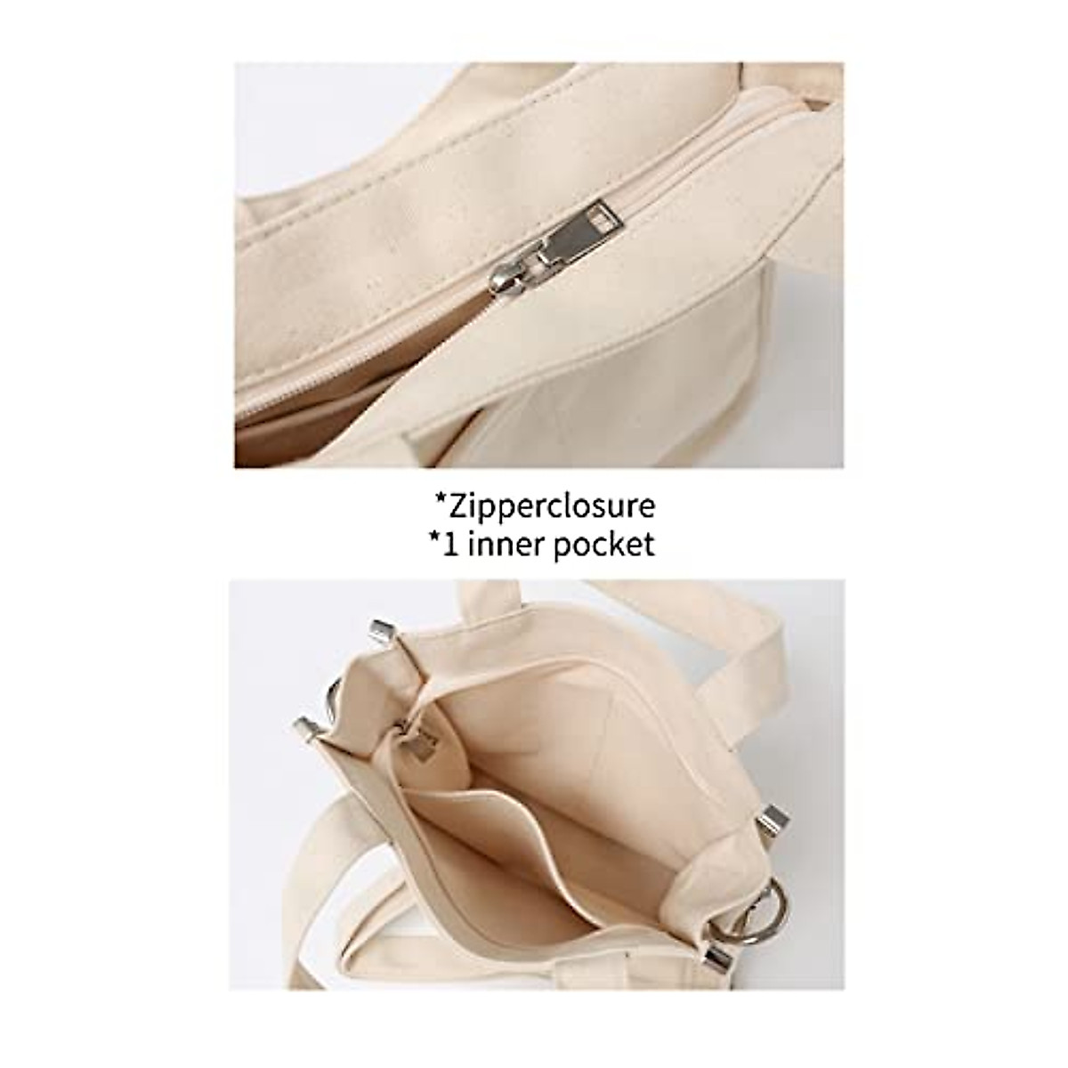 Jeelow Small Canvas Tote Handbag Bag Purse For Women Girl (Beige Original)