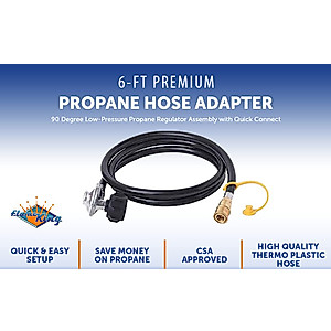 Flame King 90 Degree Low-Pressure Propane Gas Regulator Hose with Quick Connect for RVs, Grills, Heaters, Burners, 6 Feet - LPRH6