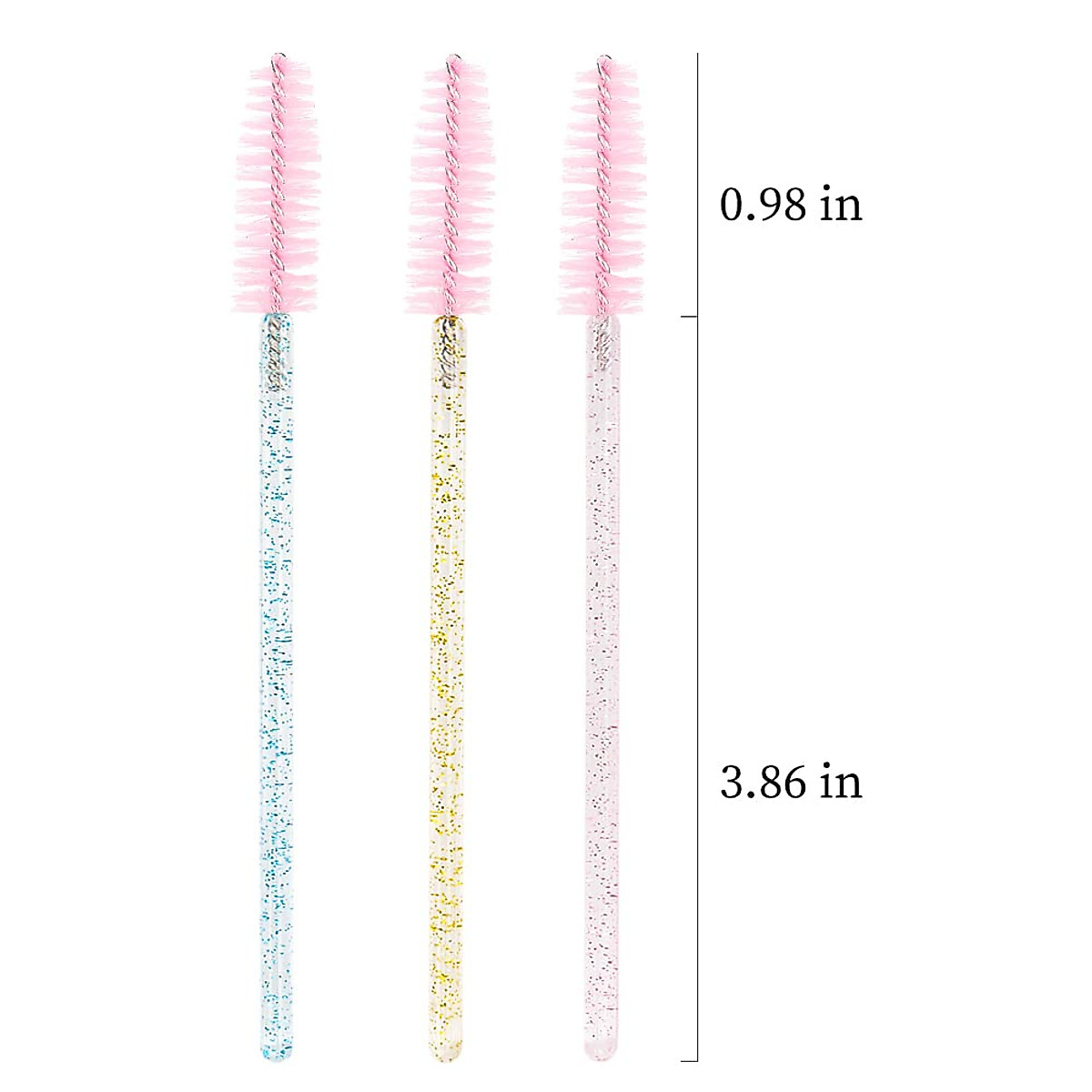 300 Pack Glitter Mascara Wands Disposable EyeLash Spoolie Brushes Makeup Applicator Eyelash Extension Tool Kit (3 colors mix)