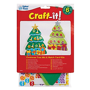 Baker Ross AX594 Christmas Tree Mix & Match Card Kits - Pack of 6, Personalize Your Own Festive Cards, Arts and Crafts for Kids