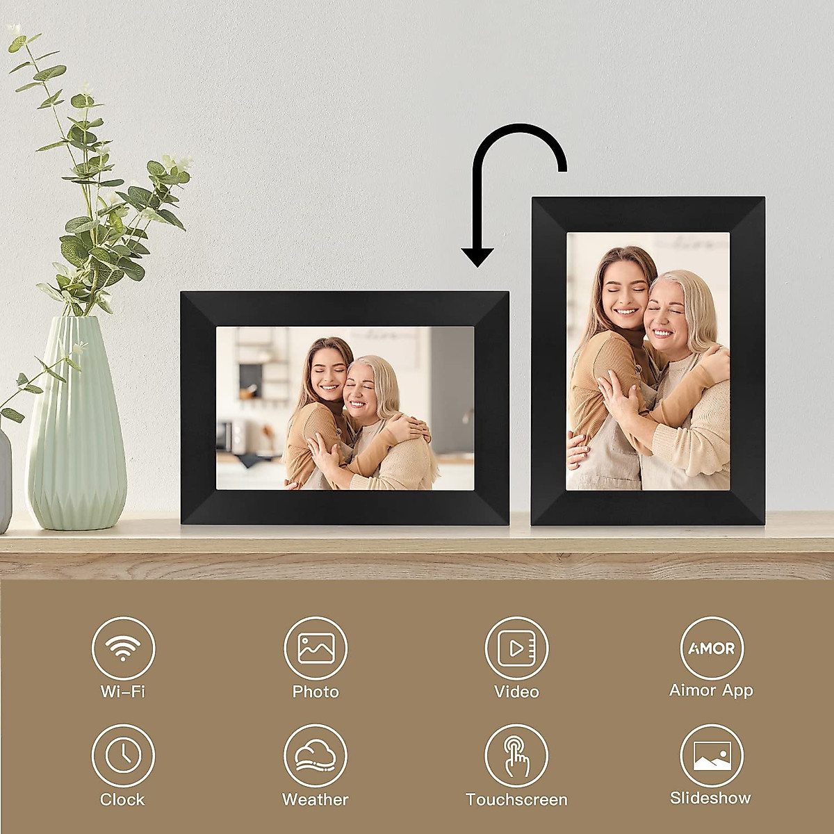 Digital Photo Frame Hyjoy WiFi Digital Picture Frame 8 Inch with IPS HD Touch Screen, Auto-Rotate Function, Easy Setup to Share Photos or Videos from Anywhere via AiMOR App