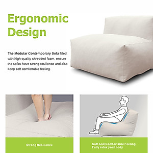 ANNYH CALALUNA 6Pc PATIO Furniture Sectional Conversation Set. Combines 3Middle, 2Corner, 1Ottoman/Coffee OUTDOOR Exp Foam Filled CHAIRS. A UNIQUE Modular Contemporary Sofa Could Gray (Sand Beige)