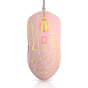 MageGee G6 Wired Gaming Mouse, Ergonomic USB Optical Mouse with 7 Colors Breathing LED Backlit, 6 Adjustable Speed Levels from 600 to 3200 for Laptop PC Computer Games & Work, Pink