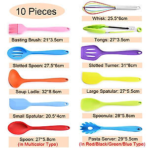 ADBEN Silicone Kitchen Utensil Set 10 Pcs Heat Resistant Non-Stick Spoon Spatula Ladle Cooking Tools Dinnerware