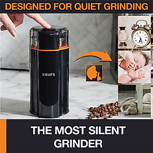 Krups Silent Vortex Coffee and Spice Grinder with Removable Dishwasher Safe Bowl 12 Cup Easy to Use, 5 Times Quieter 175 Watts Dry Herbs, Nuts, Black