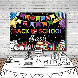 MEHOFOND 7x5ft Back to School Bash Backdrop Chalkboard First Day of Preschool Kindergarten Banner Colorful Pencil Books Welcome to Kindergarten Photography Background Photo Studio Props