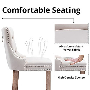 i-POOK Counter Height Bar Stools Set of 4, Velvet Upholstered Barstools with Button Tufted, Nailheads Trim and Solid Wood Legs, Full Back Bar Chairs for Kitchen Island Dining Room Pub Cafe, Beige