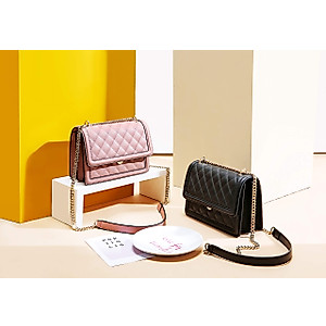 Plergi Small Genuine Leather Crossbody Quilted Handbag with Golden Chain Strap Lightweight Cellphone Purse for Women