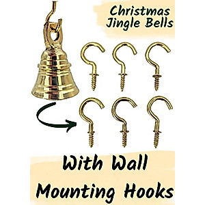 HIGHBIX Solid Brass Jingle Bells Set of 6 Hanging Harmony Festive Décor Handmade Brass Bells with Hooks