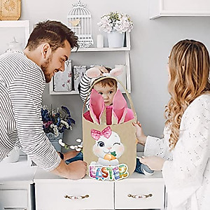 Easter Bunny Basket for Kids, 2 Pack Easter Baskets with Ears Stand Up, Personalized Bunny Burlap Bag Easter Basket Stuffers for Girls Boys Kids Easter Party Egg Hunts Gifts Mothers Day Gifts