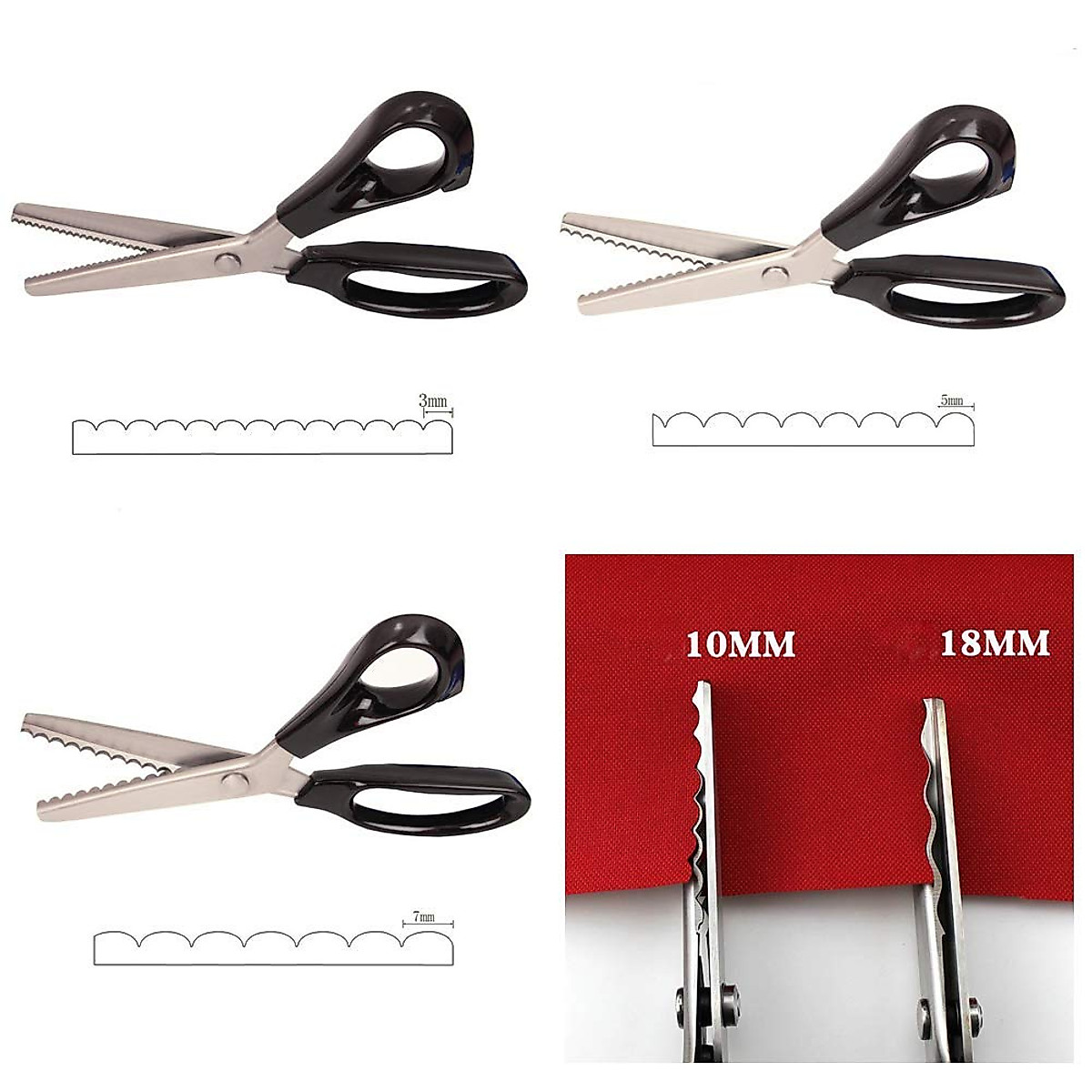 Serrated Scalloped Edge Pinking Shears, Multifunction Stainless Steel Shears Tailor Scissors, Professional Zig-Zag Cut Scissors, Sewing Craft Cut Paper Clothing Fabric for Home (10mm, Scalloped)