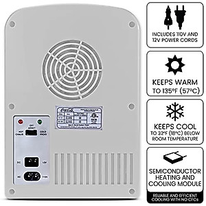 Coca-Cola Diet Coke 4L Portable Cooler/Warmer, Compact Personal Travel Fridge for Snacks Lunch Drinks Cosmetics, Includes 12V and AC Cords, Cute Desk Accessory for Home Office Dorm Travel, Grey